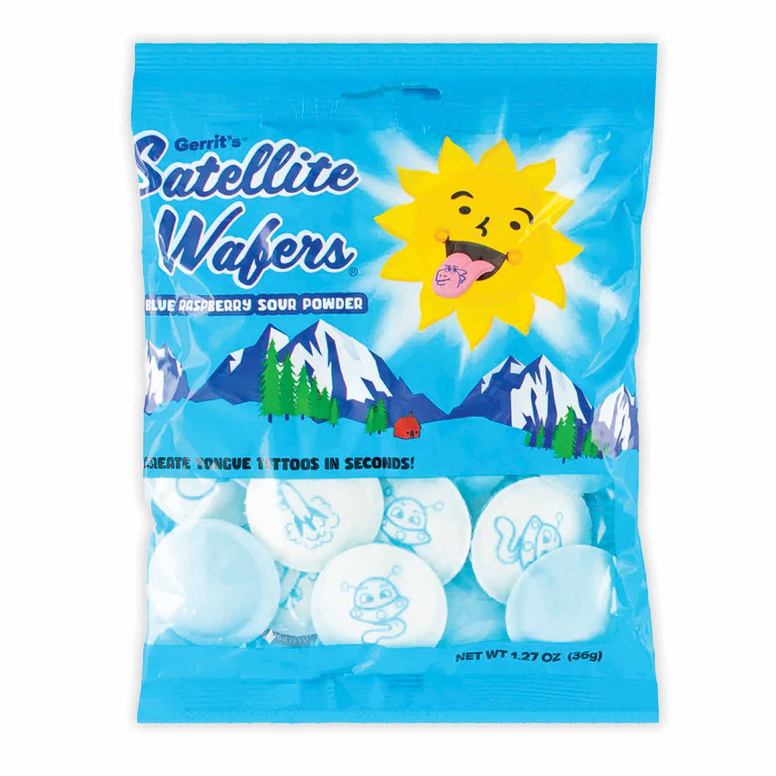 Blue Raspberry Satellite Wafers with Tongue Tattoos – Bulk Candy Store