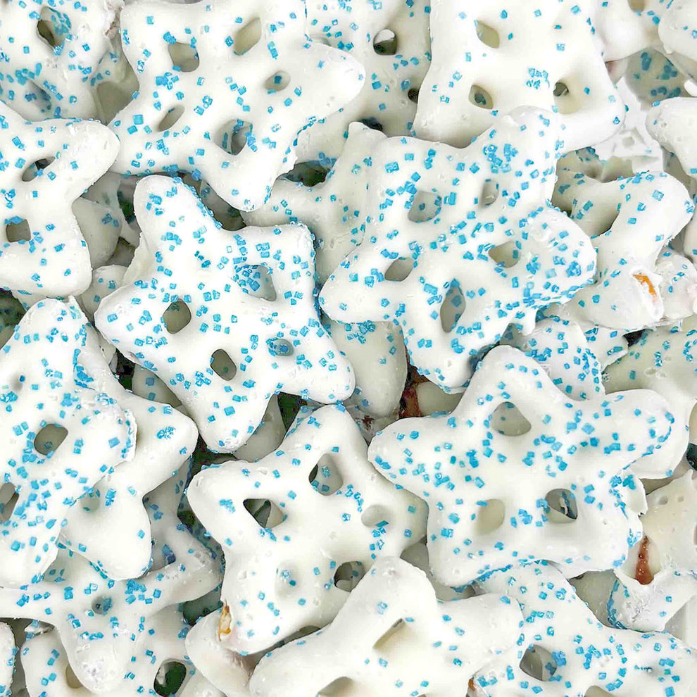 Yogurt Pretzels Snowflake with Blue Sugar – Bulk Candy Store