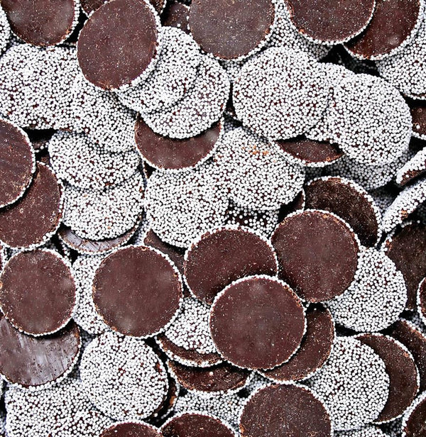 Dark Chocolate Nonpareils with White Seeds – Bulk Candy Store